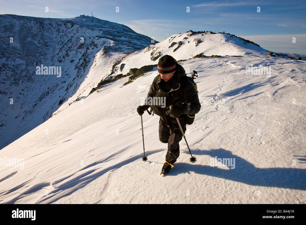 Winter hiking on Mount Clay above the Great Gulf in New Hampshire's ...