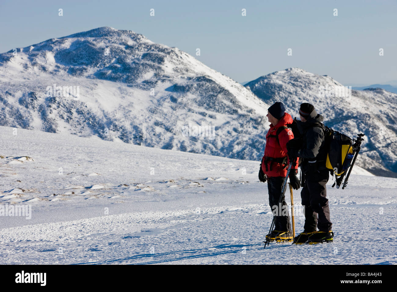 Winter hiking on Mount Clay above the Great Gulf in New Hampshire's ...