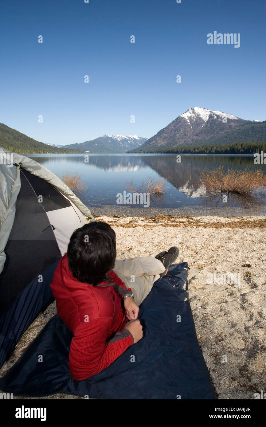Camping by Lake Wenatchee - Lake Wenatchee State Park, Washington Stock ...