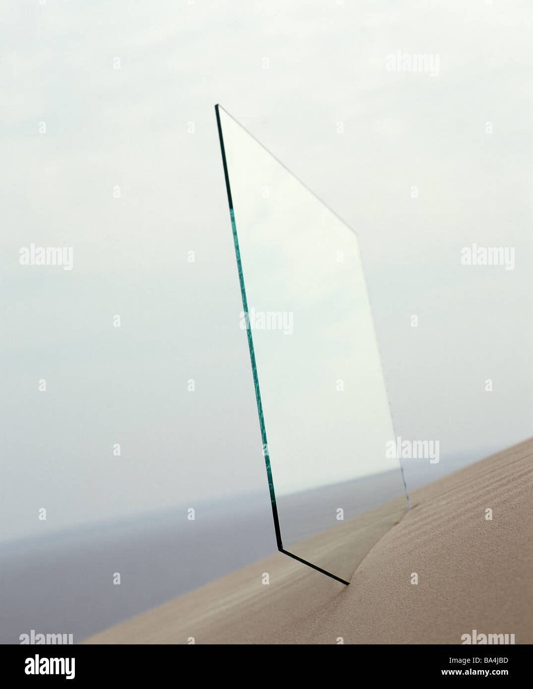 Sand-hills glass-disk beach sand dune glass disk glass-plate is on end ...