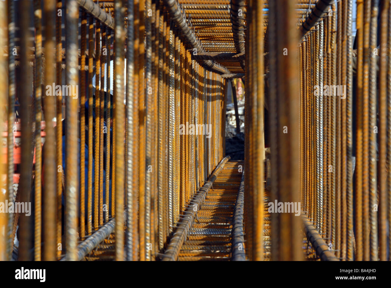 A close up of the steel reinforcement rods being used in the ongoing ...