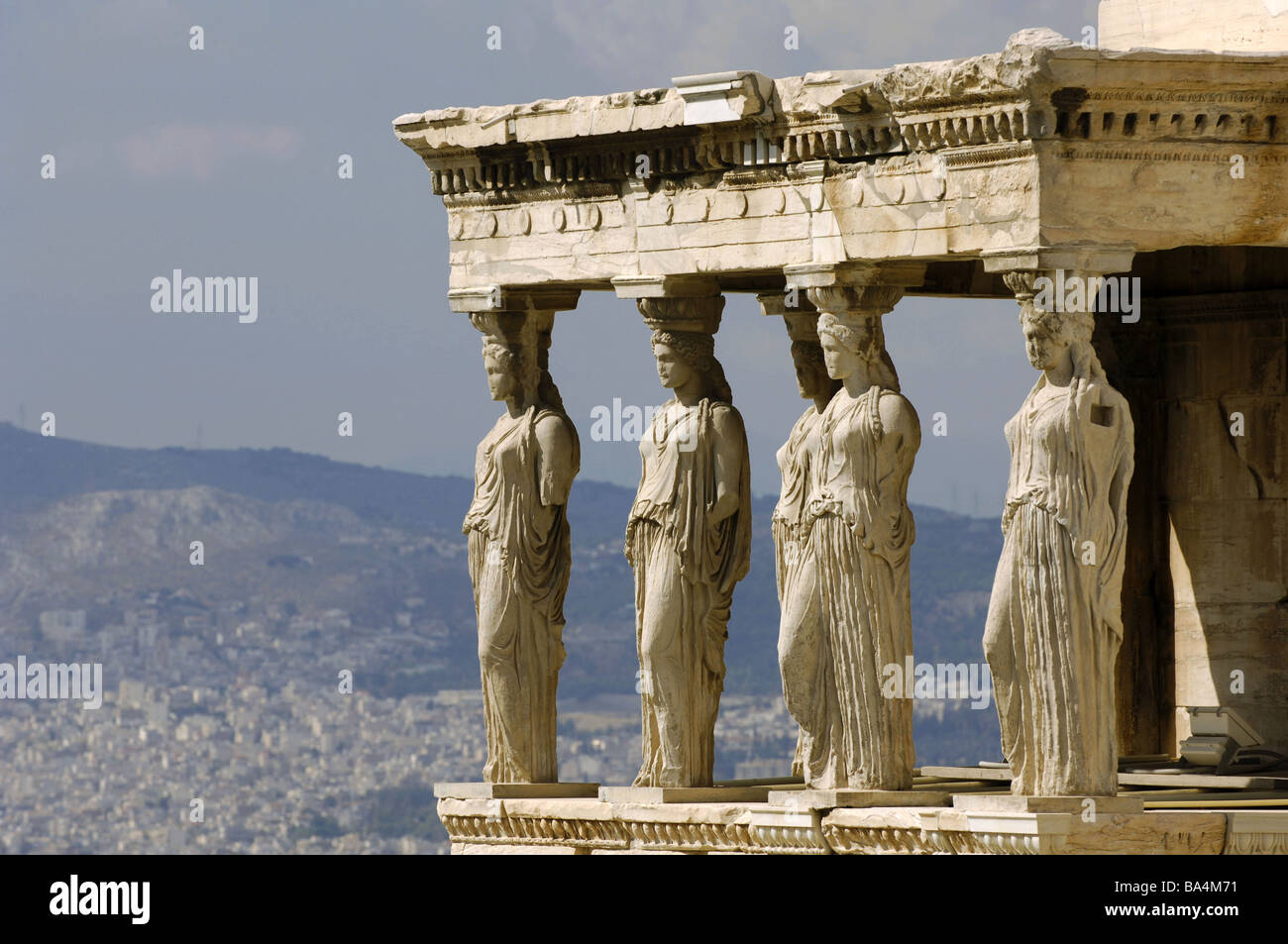 Greece Athens acropolis Erechtheion crown-hall statues detail Europe ...