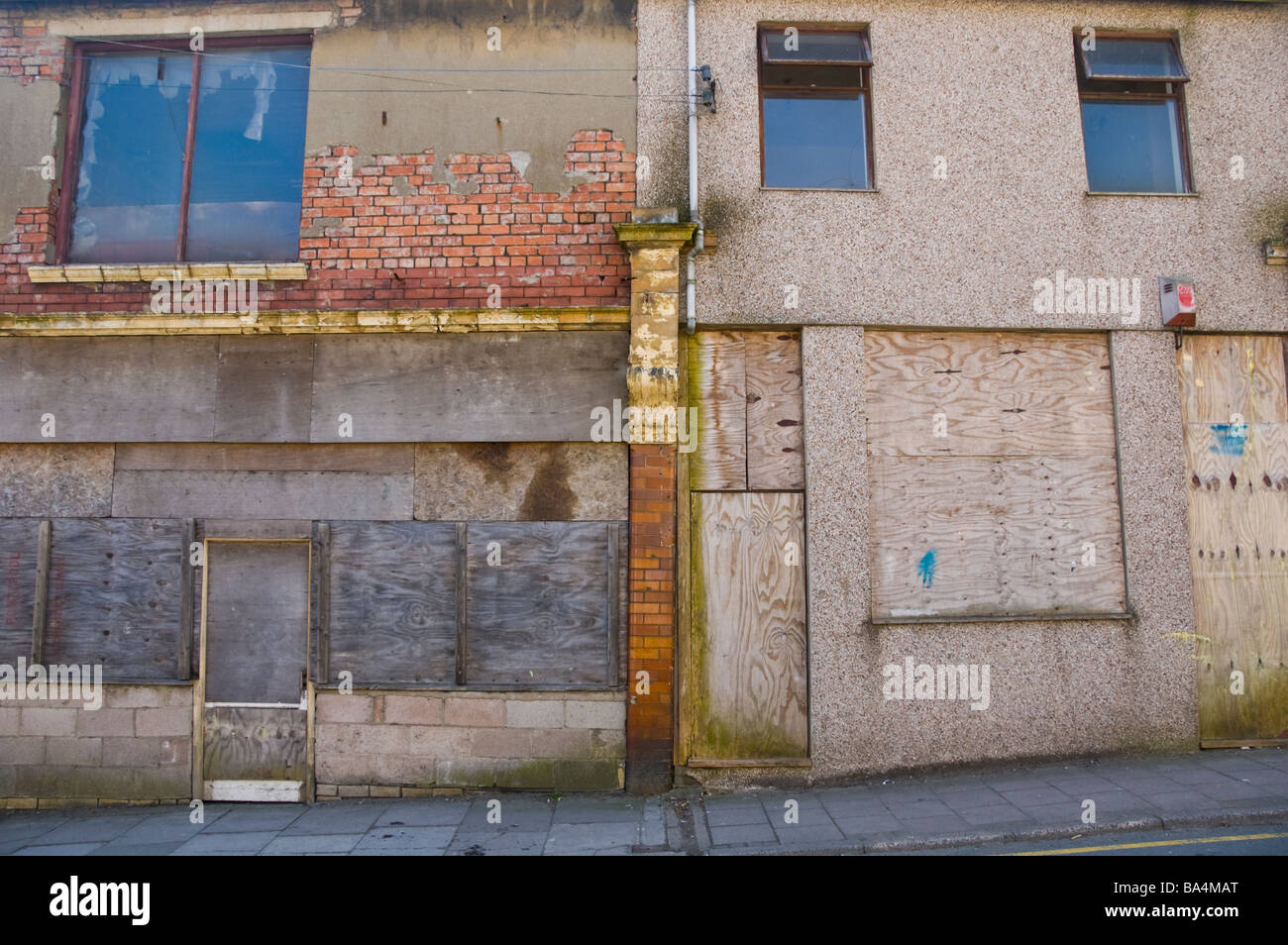 Boarded up shops in former coal mining village of Six Bells Blaenau ...