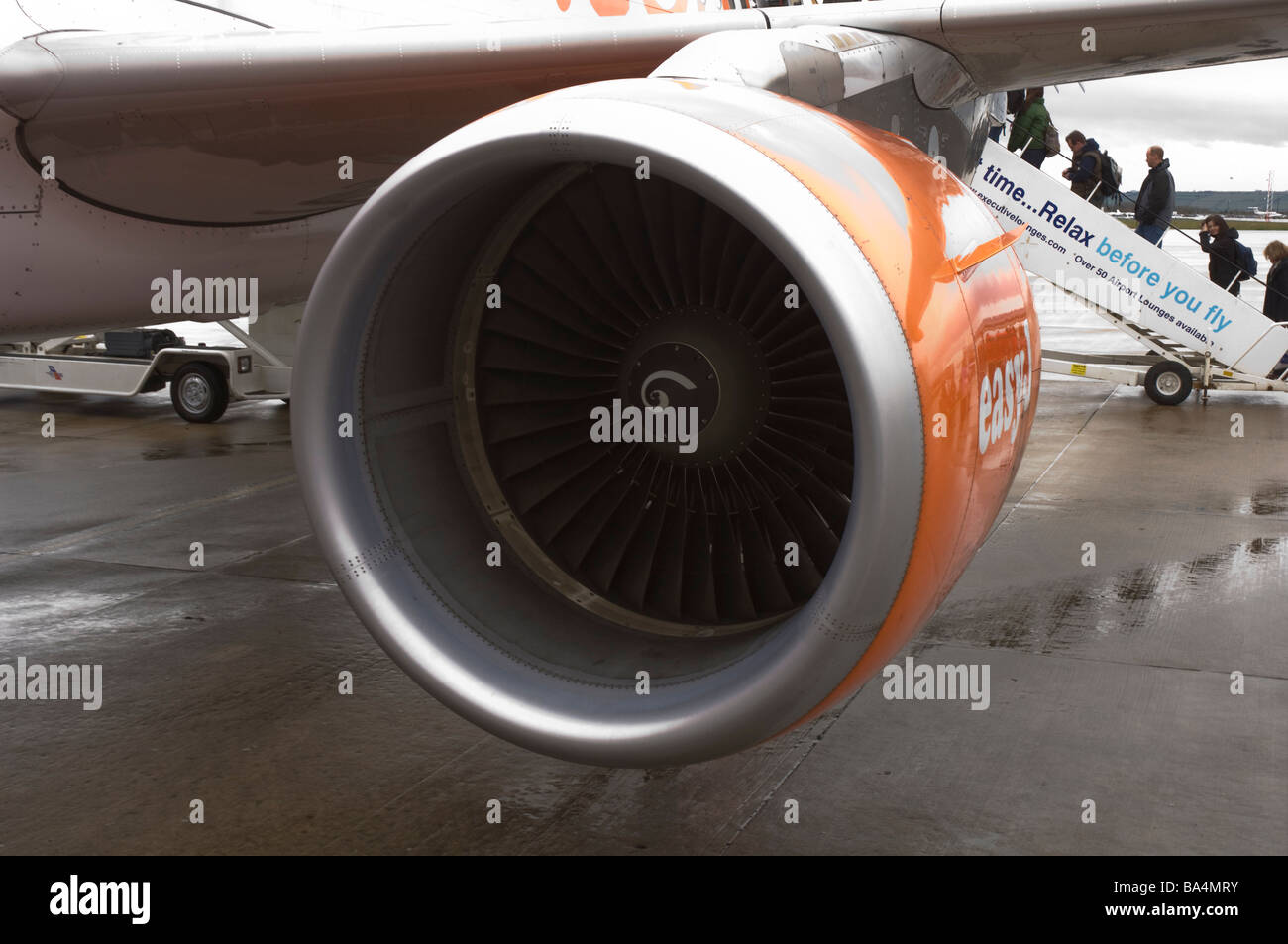 Port engine Easyjet aeroplane Airbus A319 Bristol Airport England UK ...