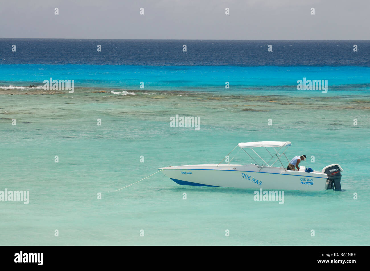 boat anchored on Cayo De Agua Los Roques Venezuela South America Stock ...