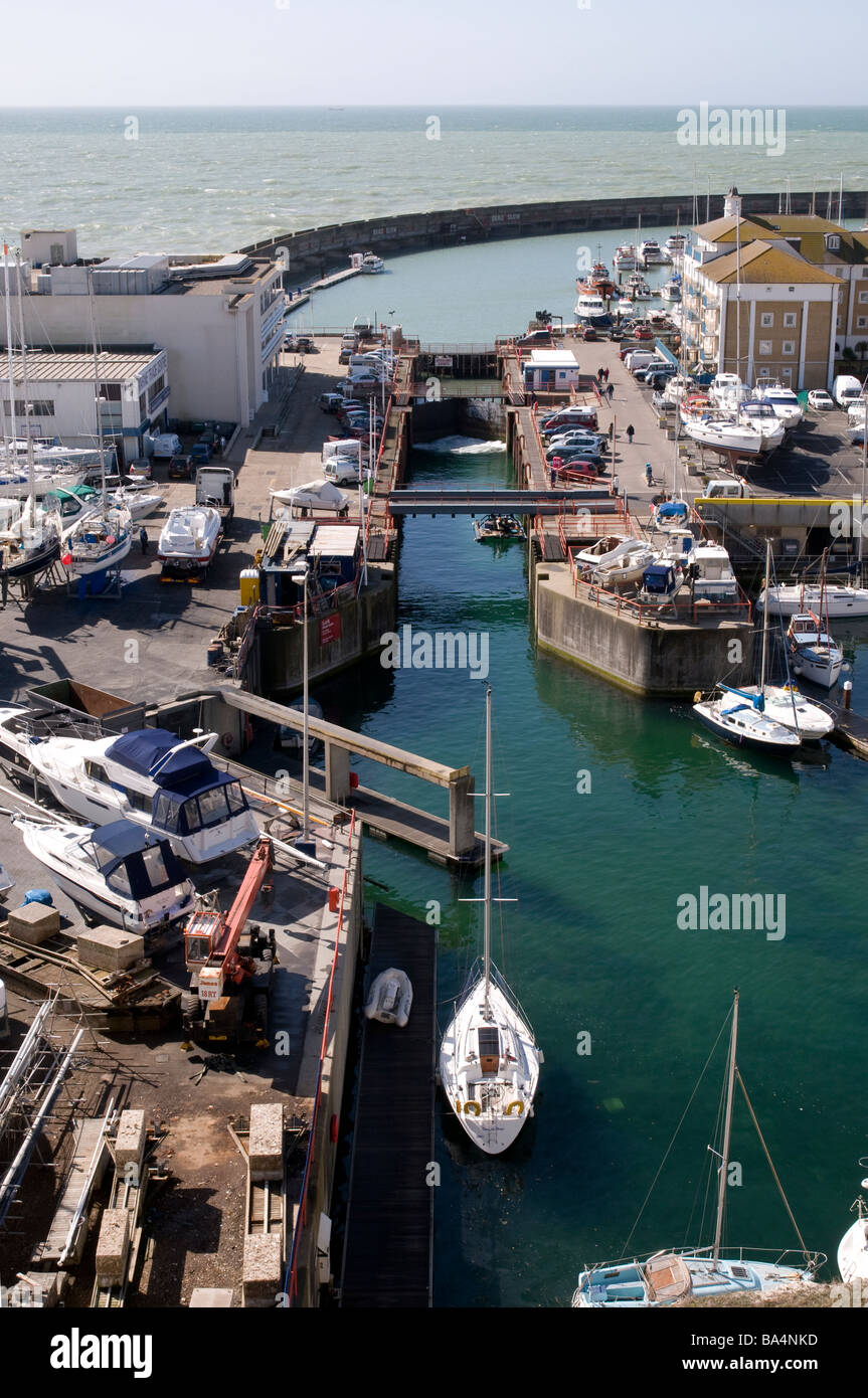 The inner harbour and lock at Brighton Marina Stock Photo - Alamy