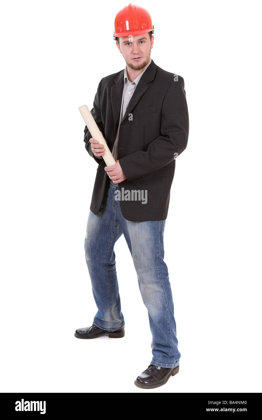man with plan isolated over white background Stock Photo - Alamy