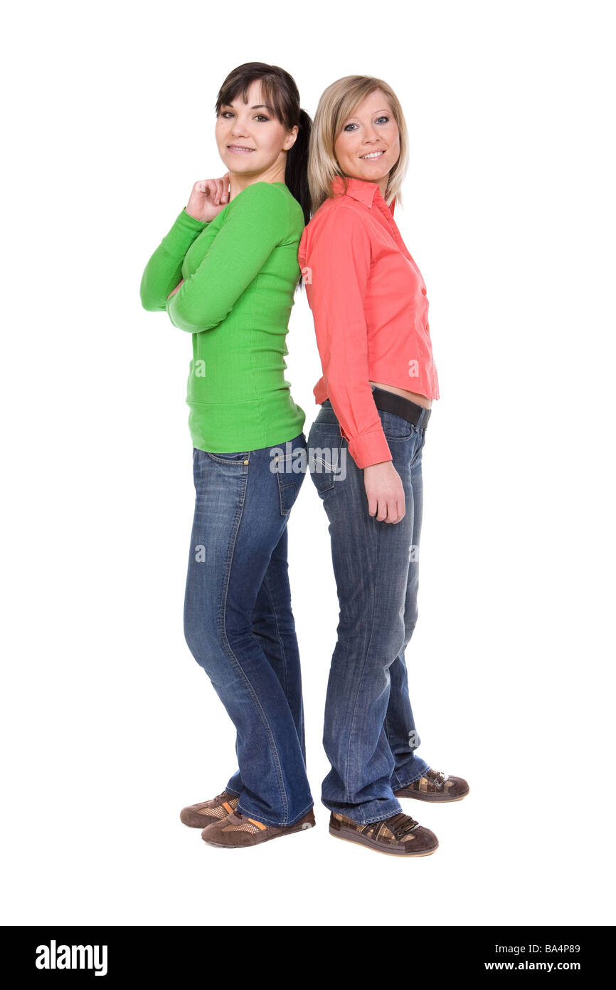 two crazy women in friendship over white background Stock Photo - Alamy
