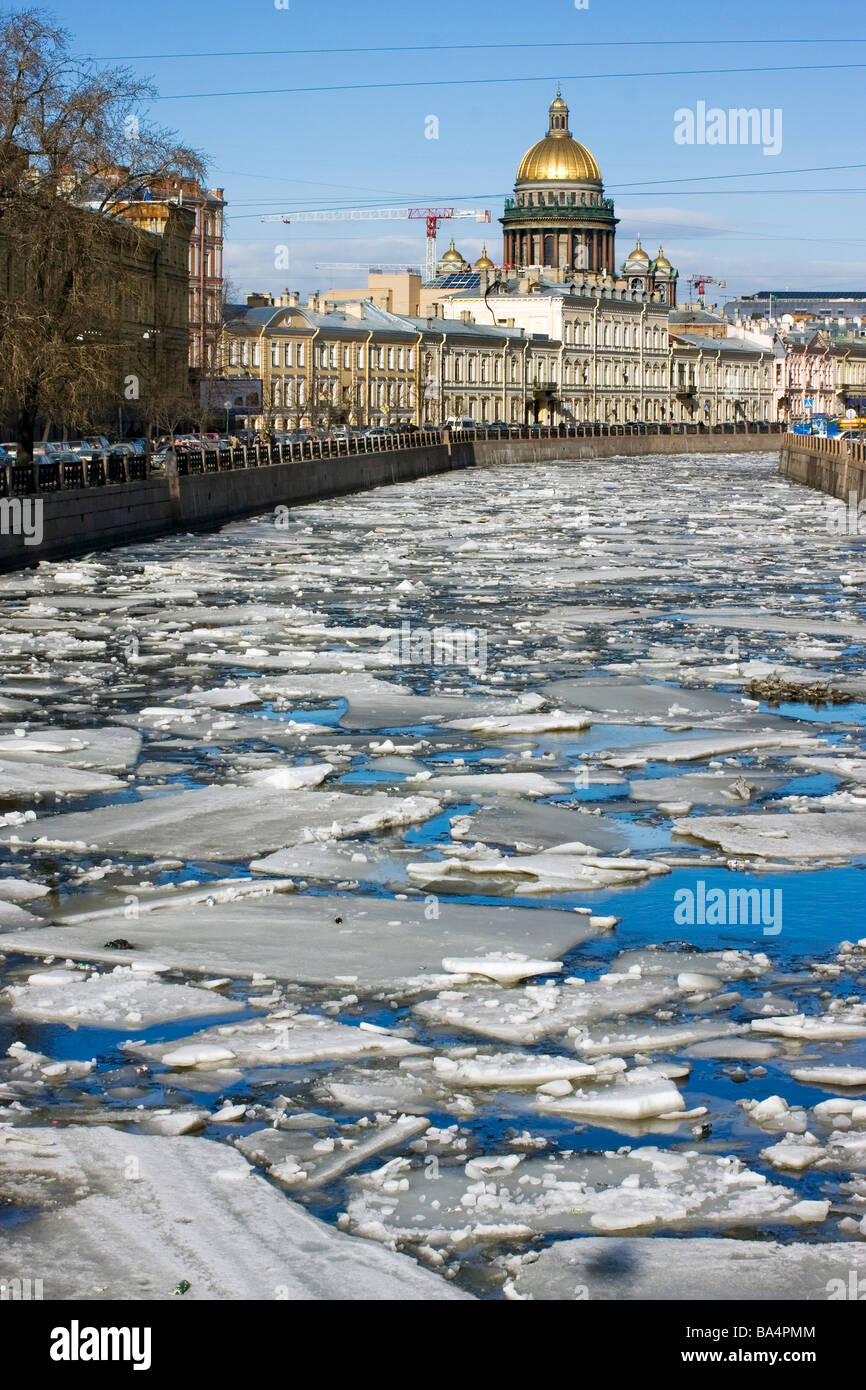 Moyka river with St Isaak cathedral spring St Petersburg Russia Stock ...