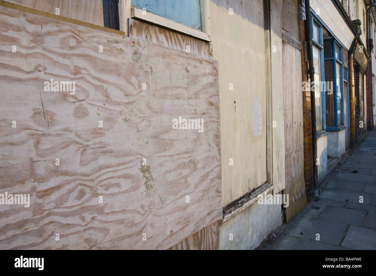 Boarded up shops in former coal mining village of Six Bells Blaenau ...