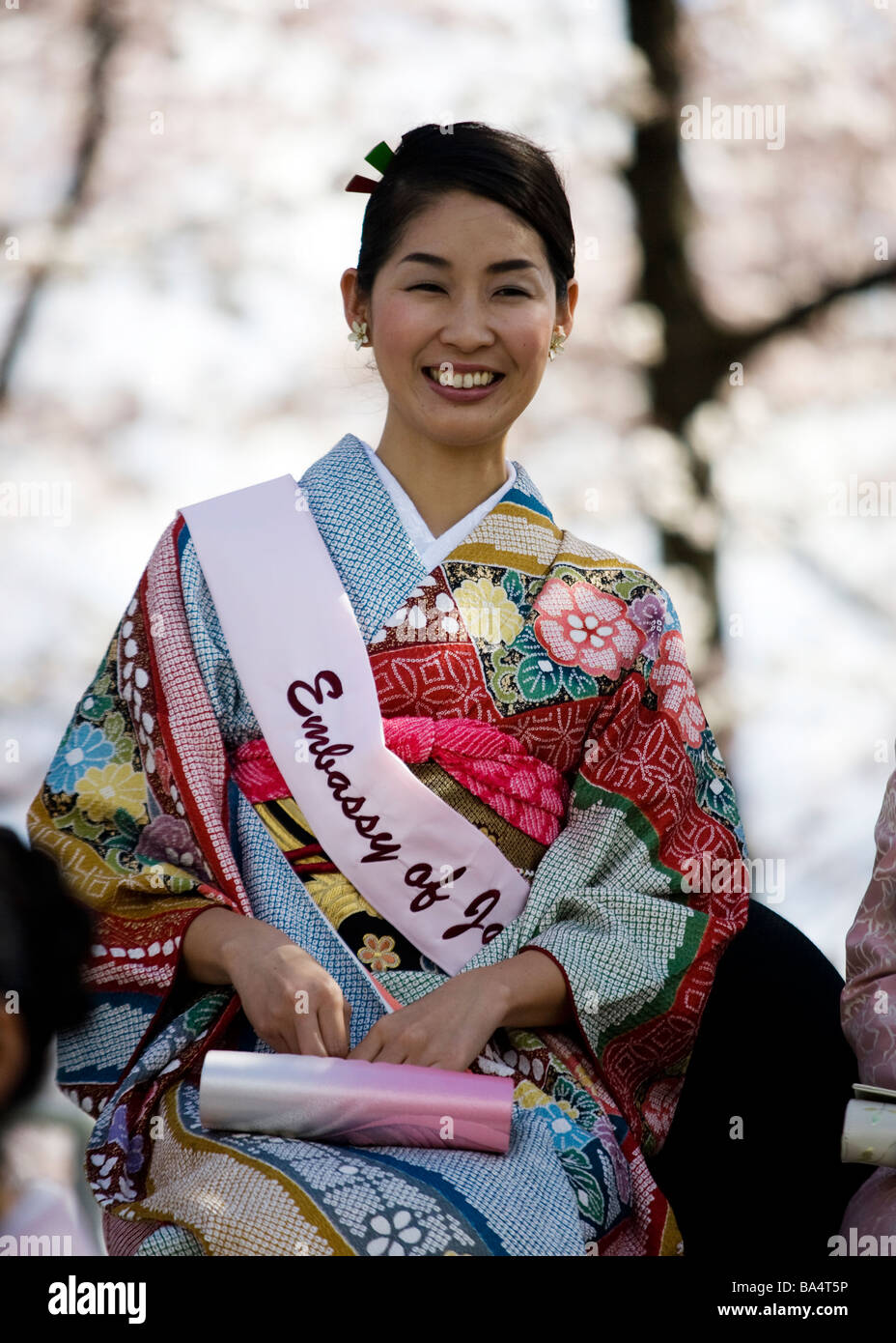 Female Japanese Embassy representative in kimono at National Cherry ...