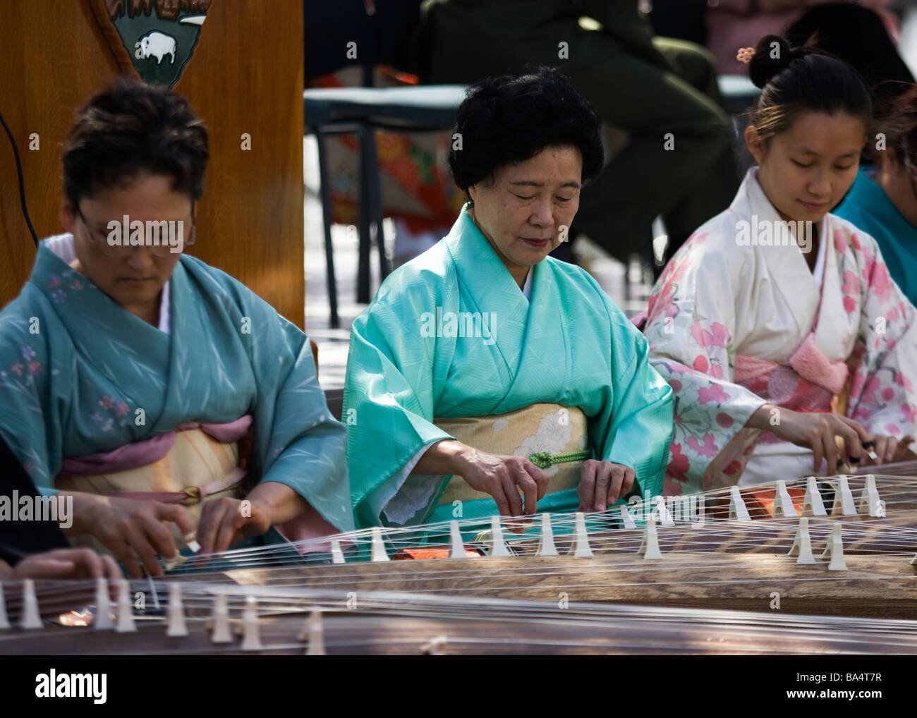 Japanese women playing Koto Stock Photo - Alamy