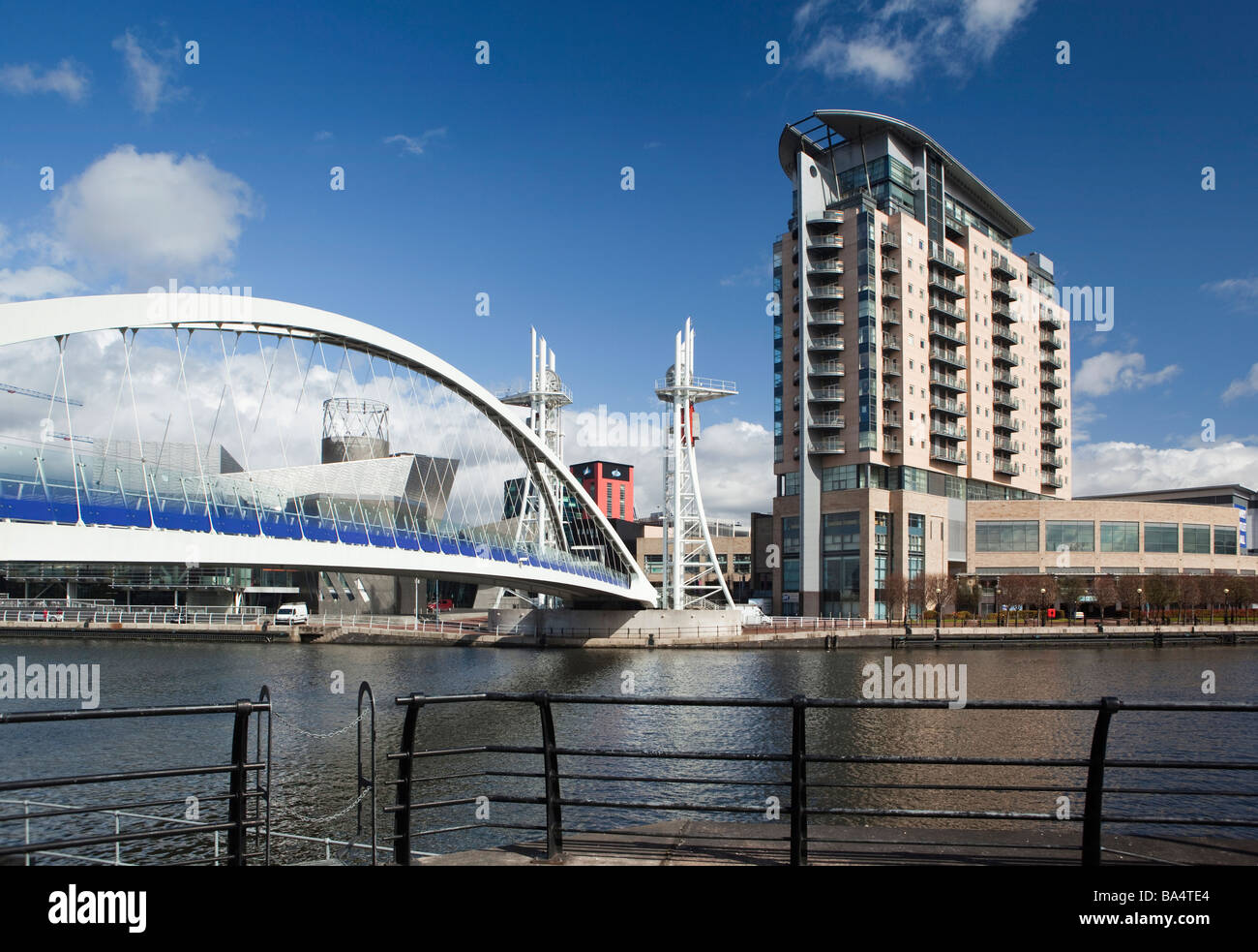 UK England Salford Quays Lowry Millennium Footbridge crossing ...