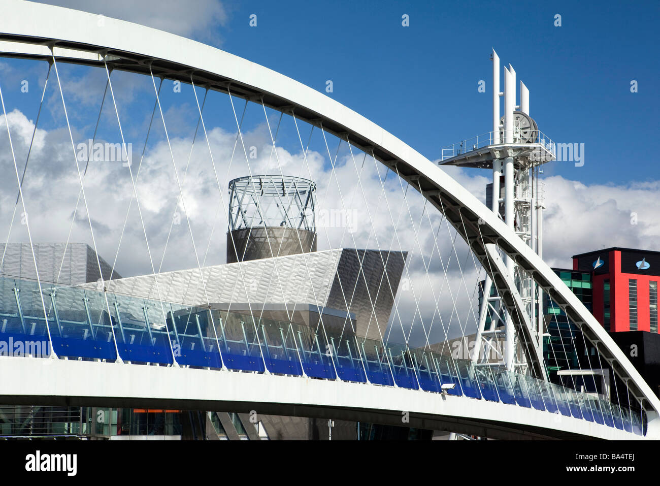 UK England Salford Quays Lowry Millennium Footbridge crossing ...