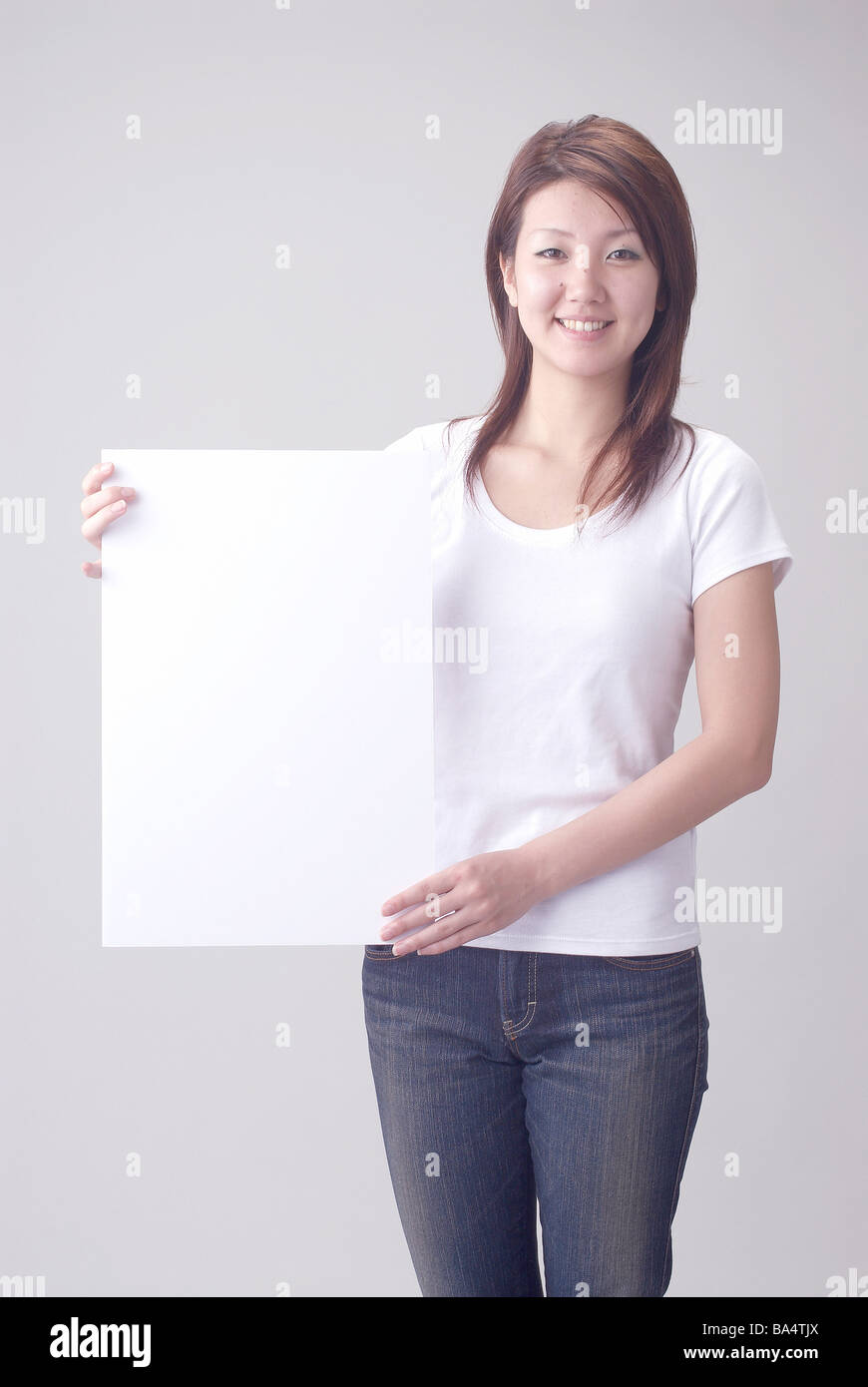 Smiling Japanese Woman with Whiteboard Stock Photo - Alamy