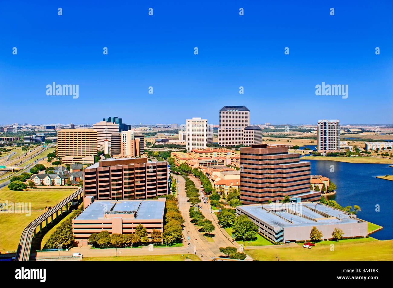 Modern urban development area in Las Colinas area of Irving Texas which ...