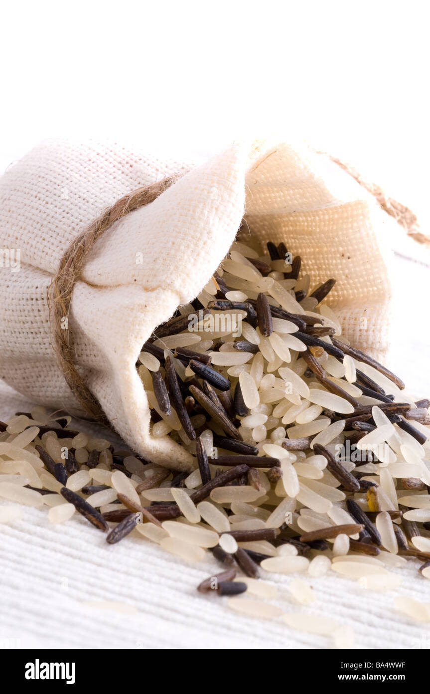 raw Rice in small sack Stock Photo - Alamy