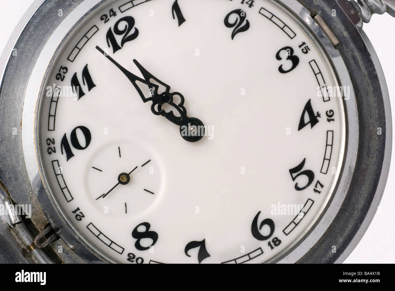 Analog hours time it is established at 12 o clock A photo close up ...