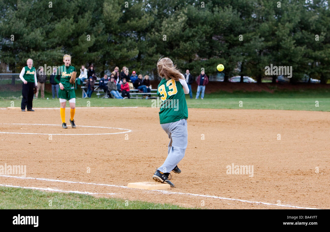A girls high school softball game Stock Photo - Alamy
