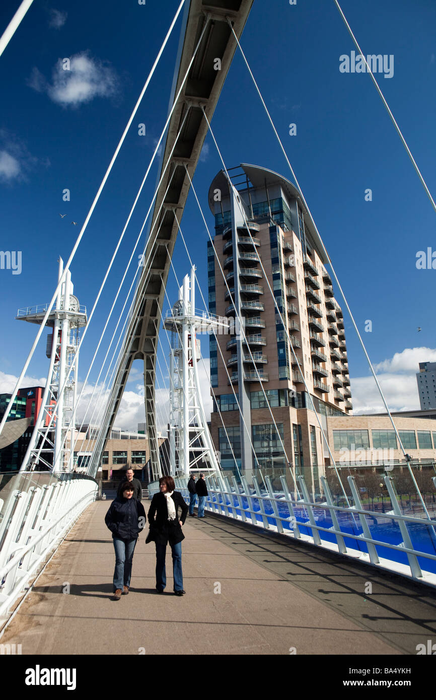 UK England Salford Quays Lowry Millennium Footbridge crossing ...