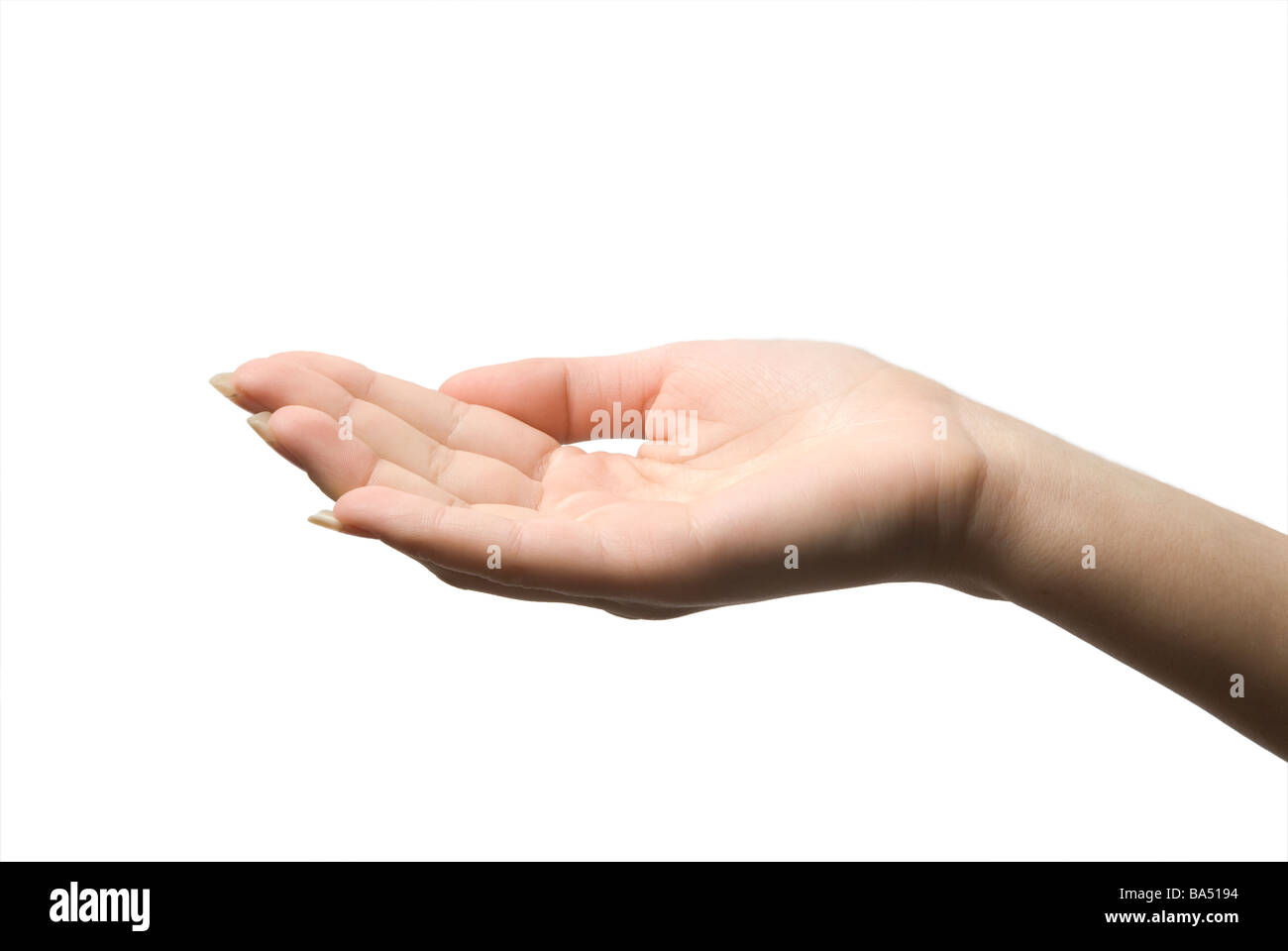 Woman's hand against a white background Stock Photo - Alamy