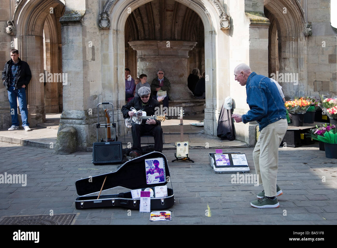 Busking Musician and Dancer Stock Photo - Alamy