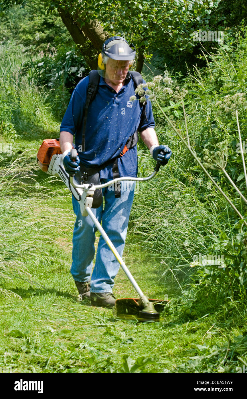Volunteer clearing path Rye Mead RSPB site United Kingdom Stock Photo ...