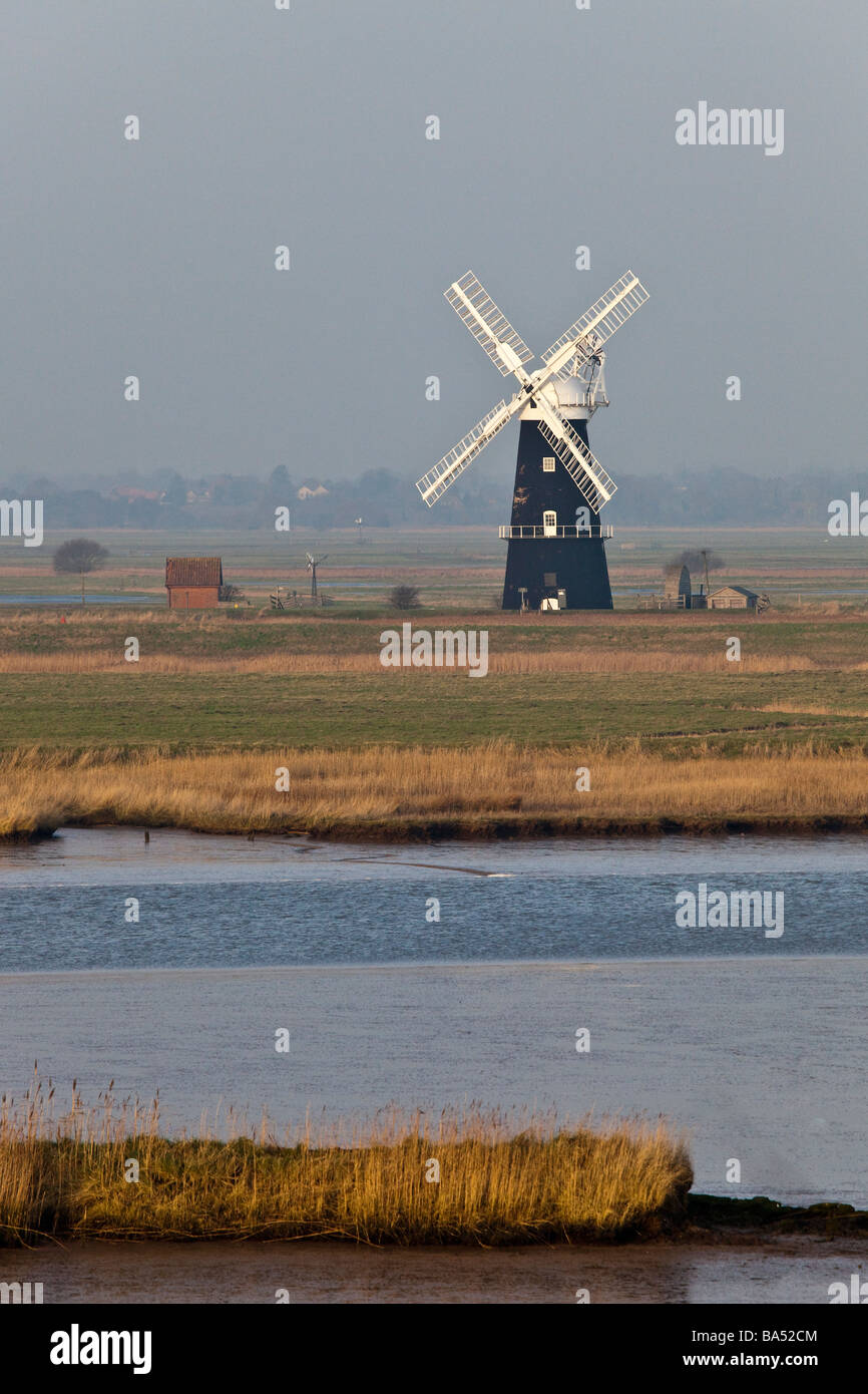 Berney Arms mill viewed from across the river Yare at Burgh Castle ...