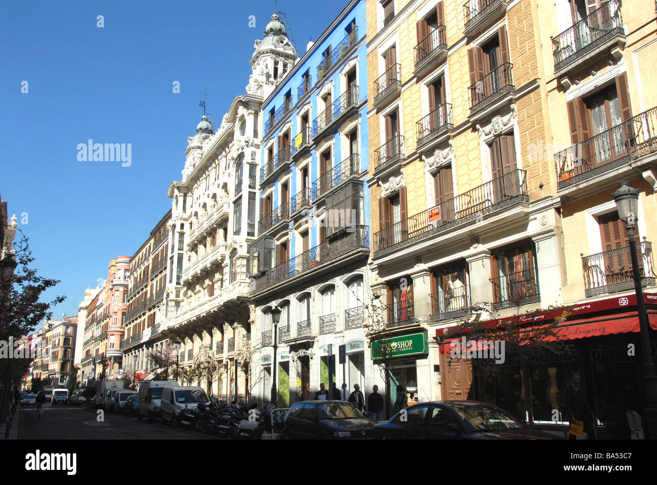 Street scene, buildings, Mayor street, Madrid, Spain Stock Photo - Alamy