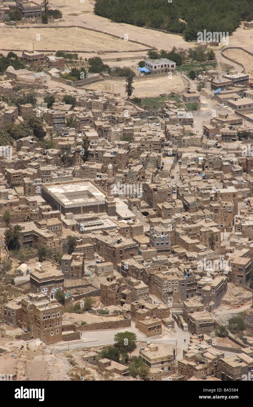 The village of Shibam as seen above from mountain town of Kawkaban ...