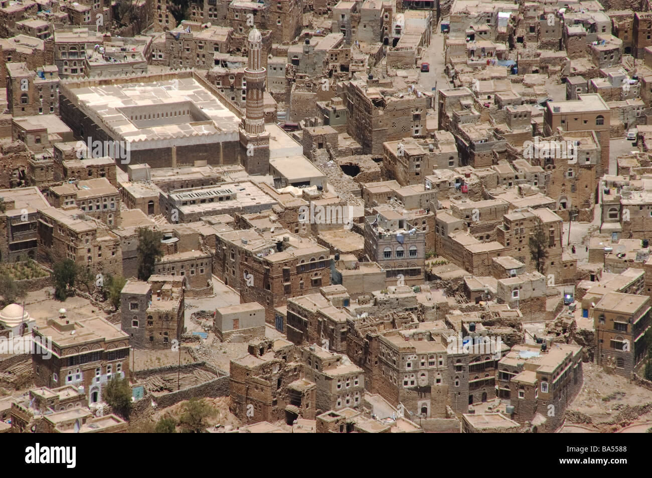 The village of Shibam as seen above from mountain town of Kawkaban ...