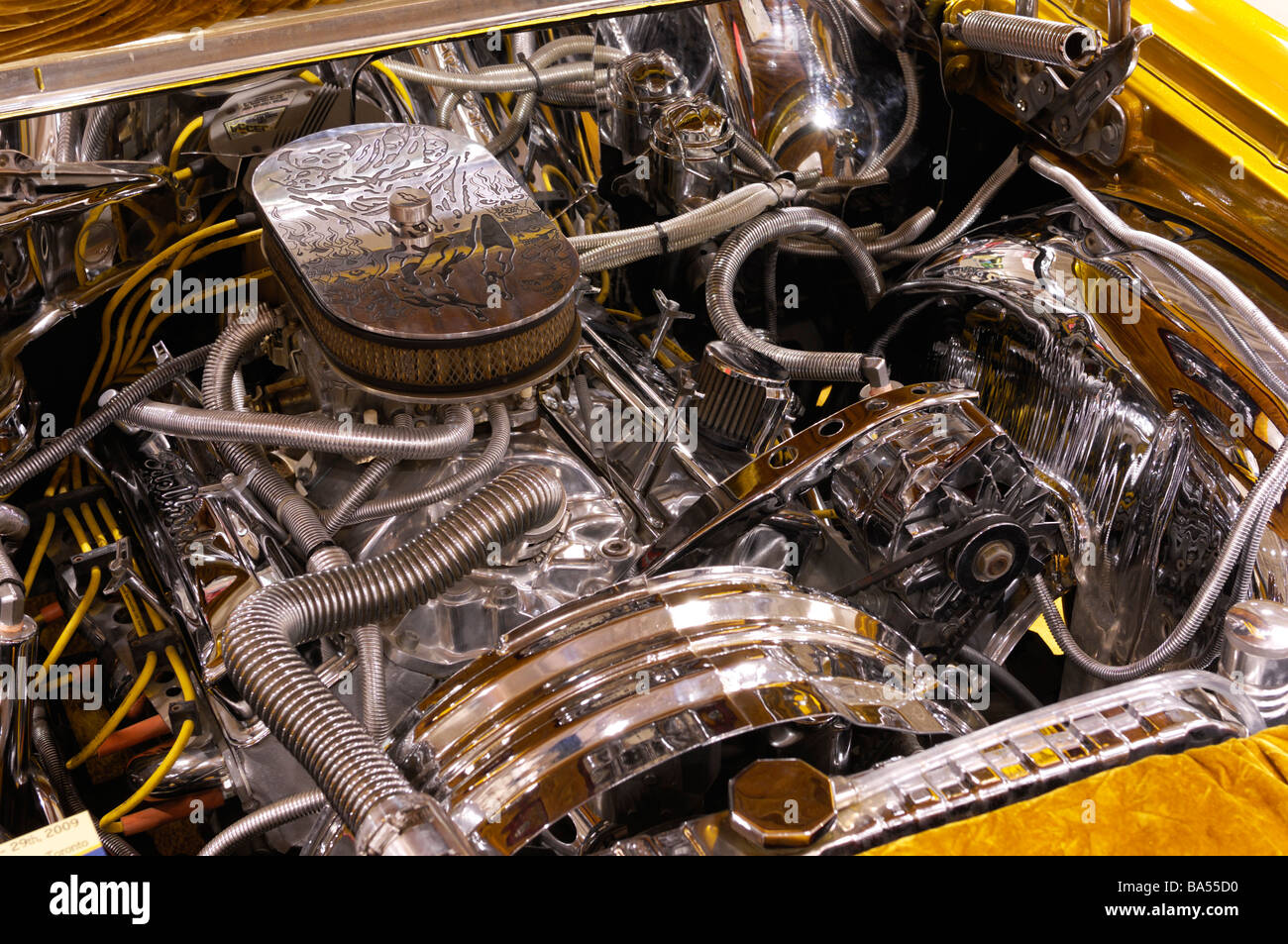 Shiny chromed custom car engine Stock Photo - Alamy