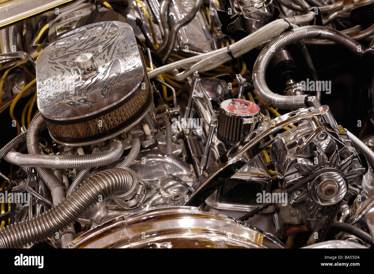 License available at MaximImages.com - Shiny chromed custom car engine ...