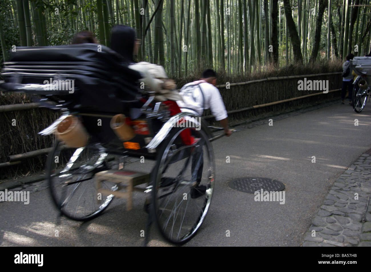 Handpulled rickshaws in a Bamboo forest in Arashiyama Kyoto Kansai ...