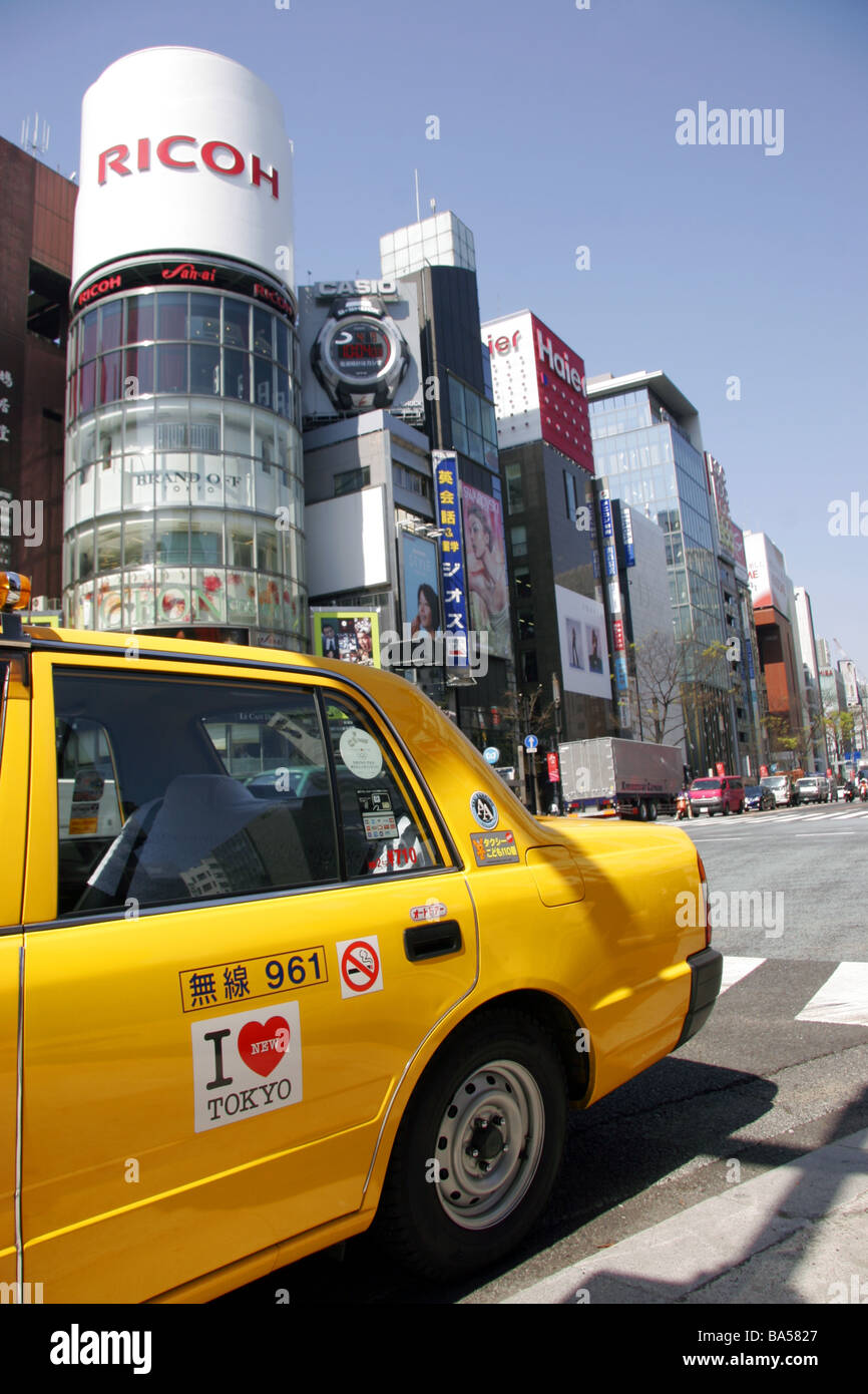 Yellow taxi cab in Ginza Tokyo Japan Stock Photo - Alamy