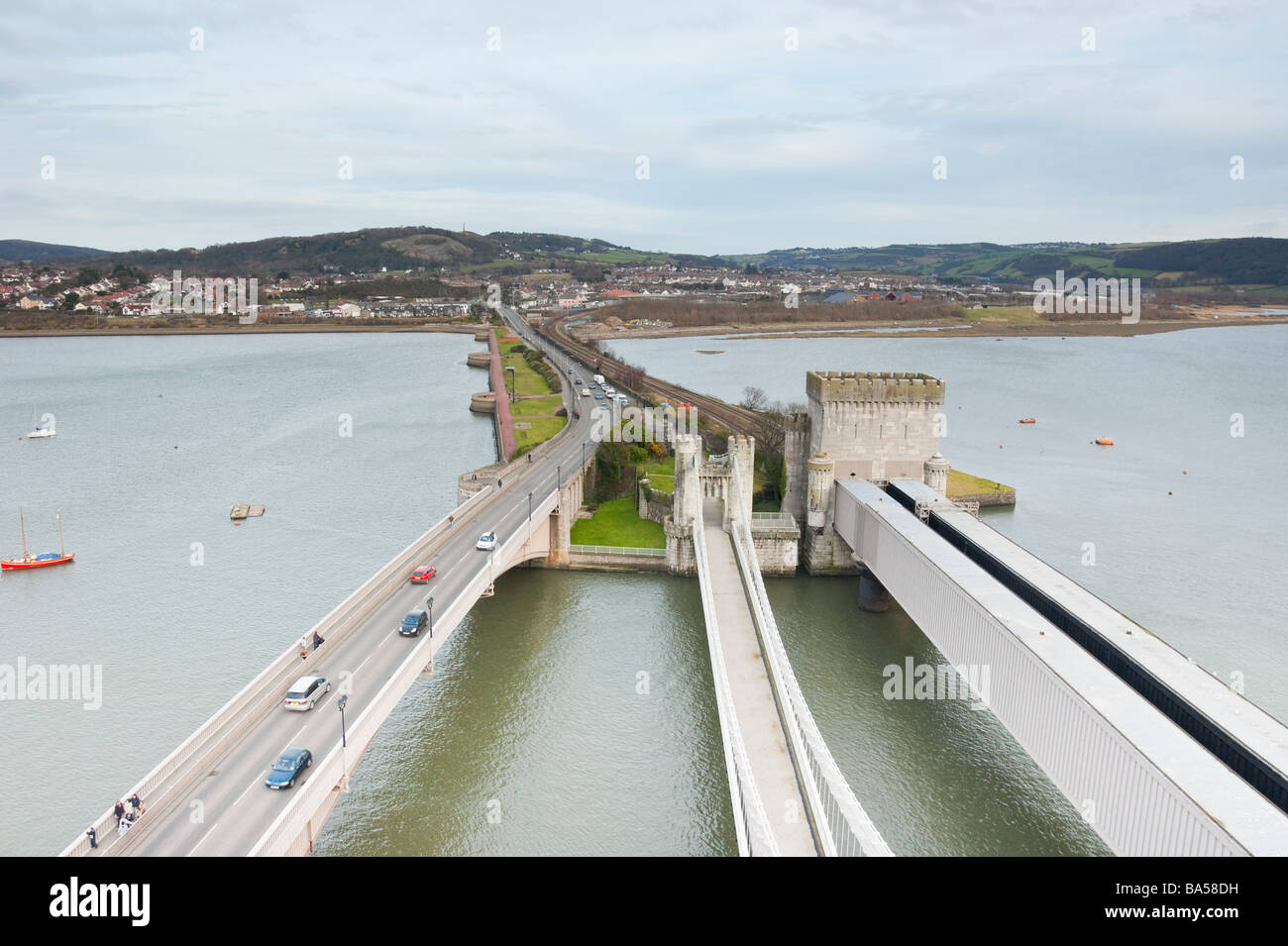 Wales - Conwy three bridges over the bay Stock Photo - Alamy
