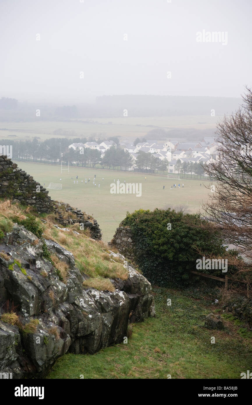 Wales - Harlech sports field seen from the castle with rugger and ...