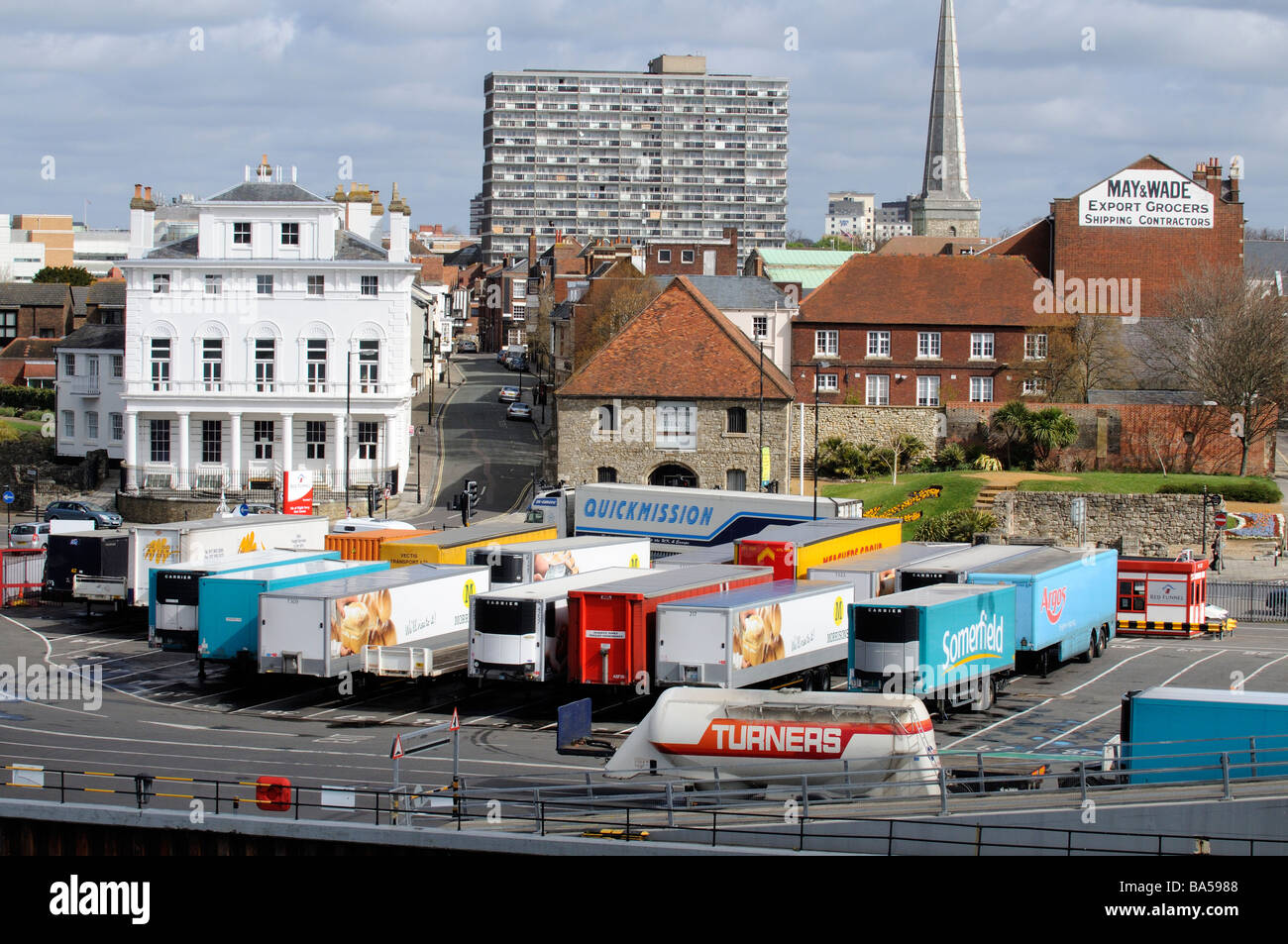 Haulage trailers await loading onto ferries to the Isle of Wight from ...