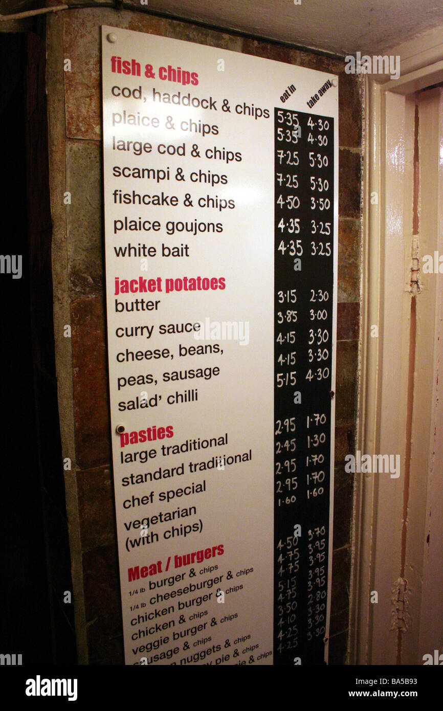 Fish and Chips Menu Stock Photo - Alamy