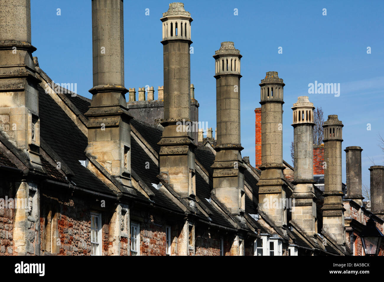 The Chimney stacks of the medieval Vicars Walk near Wells Cathedral in ...
