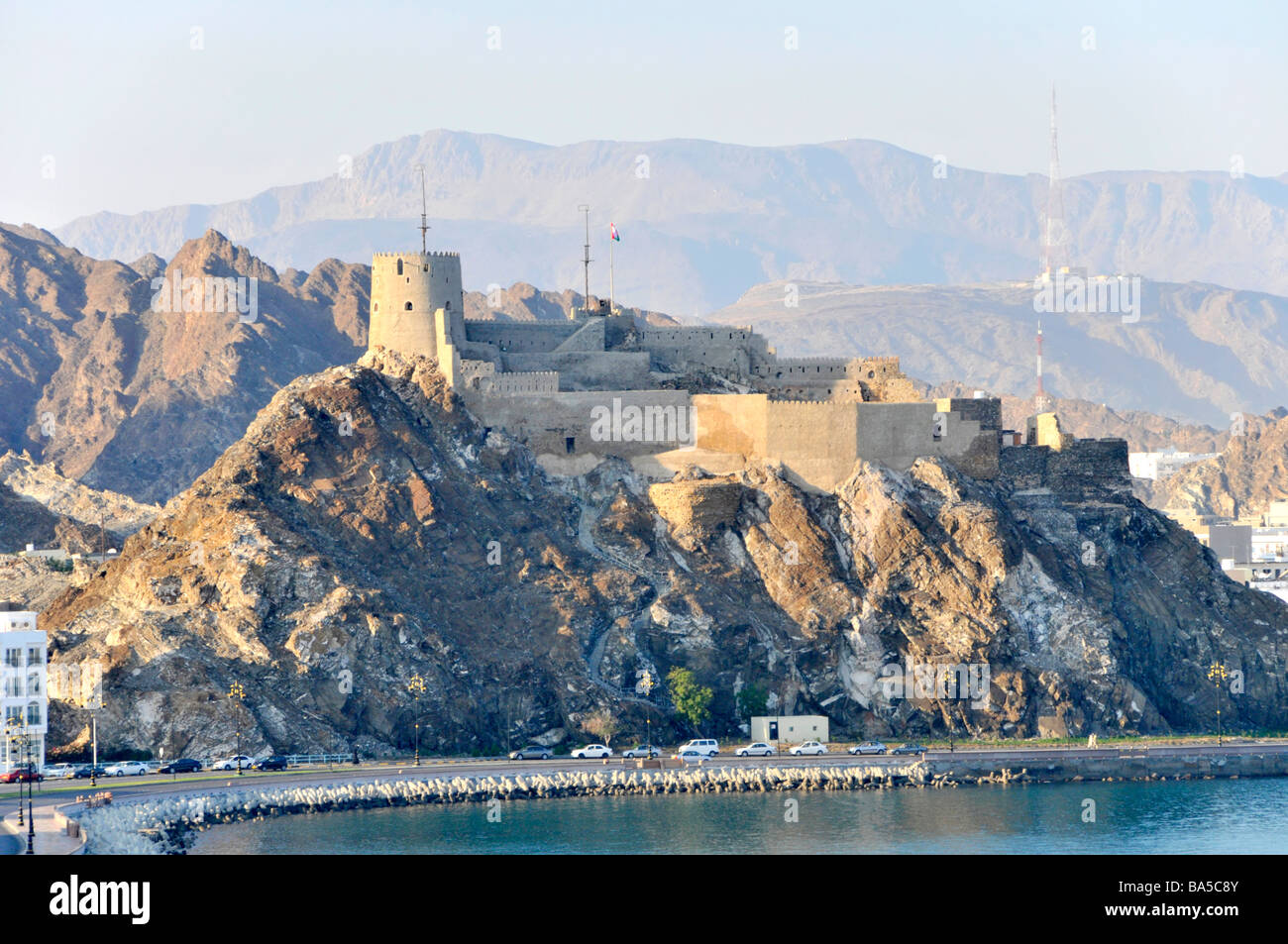 Hilltop fort waterfront and harbour at Muttrah also spelt as Mutrah ...