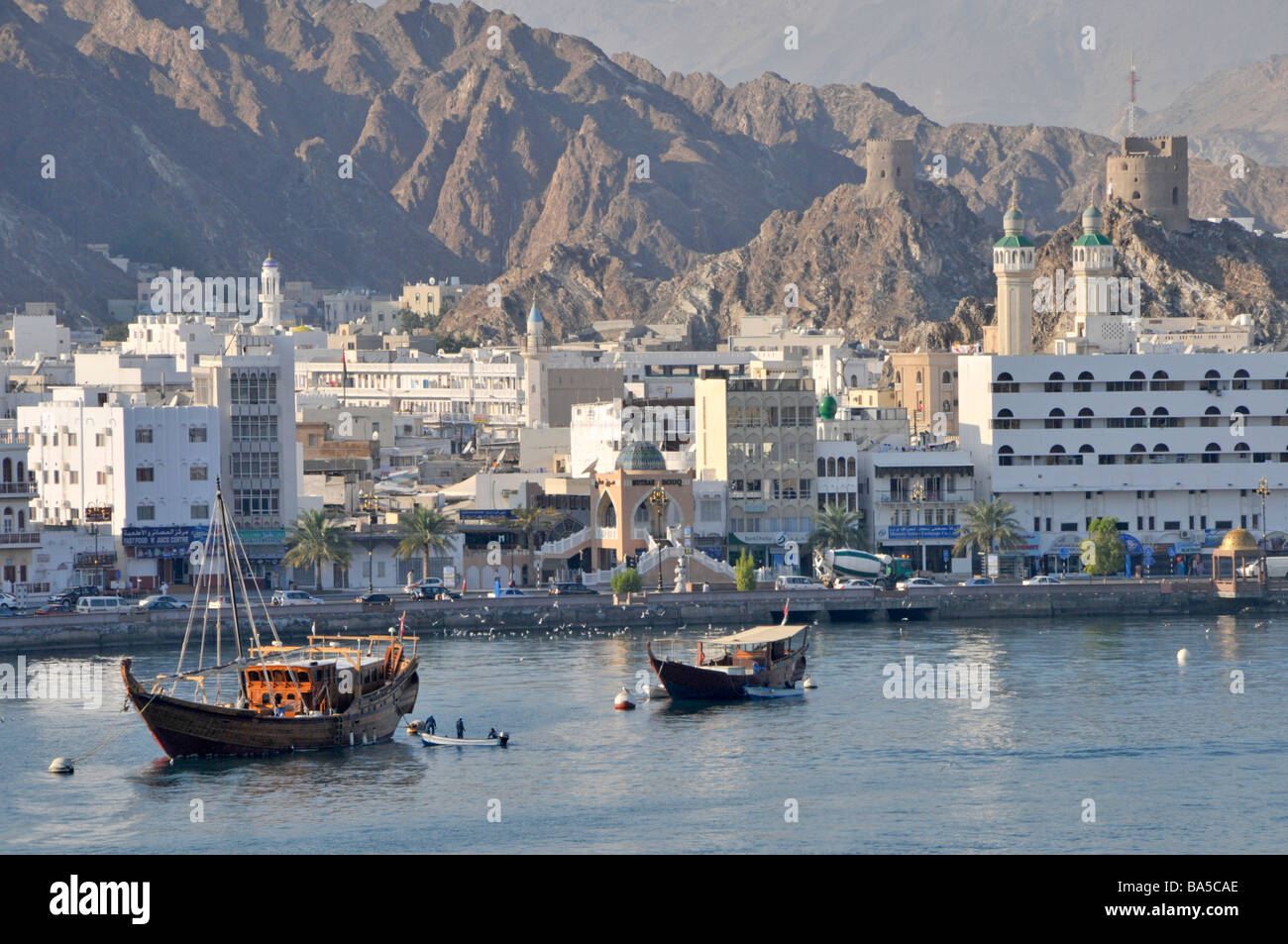 Muttrah waterfront vessels & corniche road shoreline Oman coastline ...