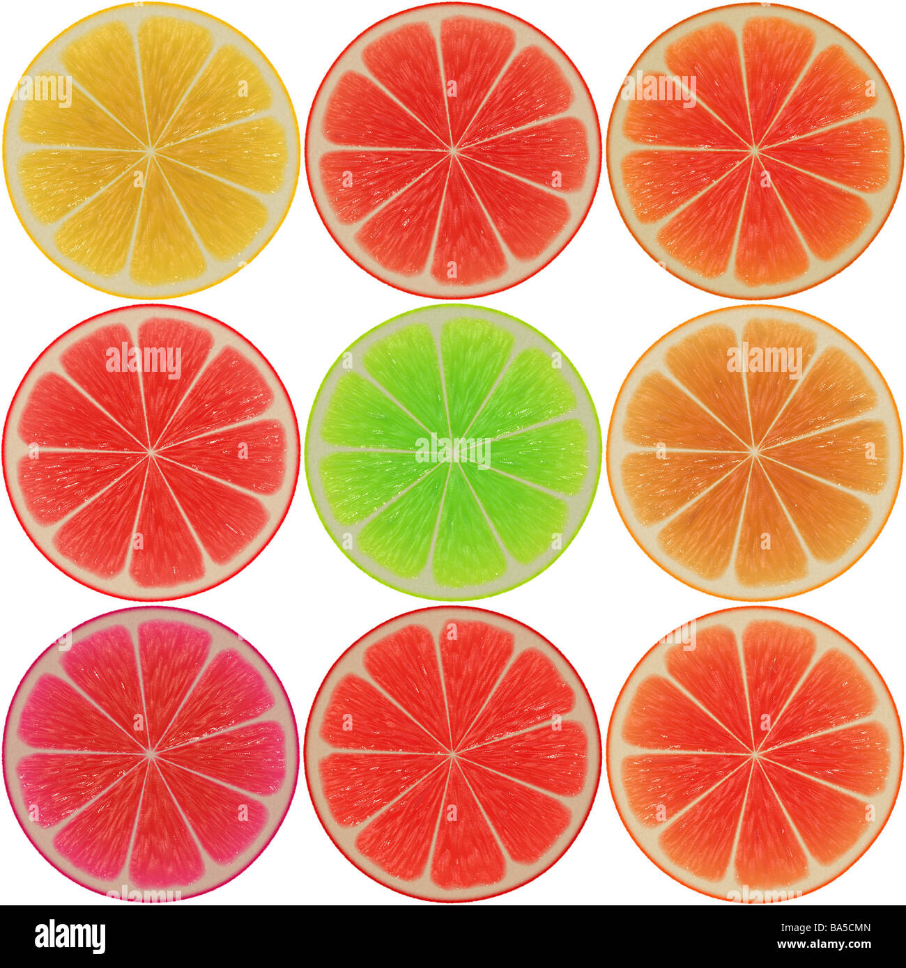 Various citrus cross section slices rendered illustration Stock Photo ...