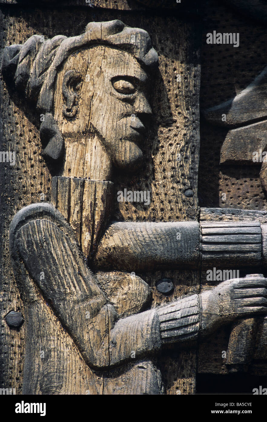 Relief Carving of Wooden Folk Art Figure on Wooden Gate, Gateway or ...