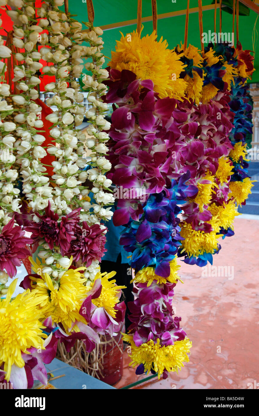 Colourful garlands at a Hindu temple in Kuala Lipis, Malaysia Stock ...