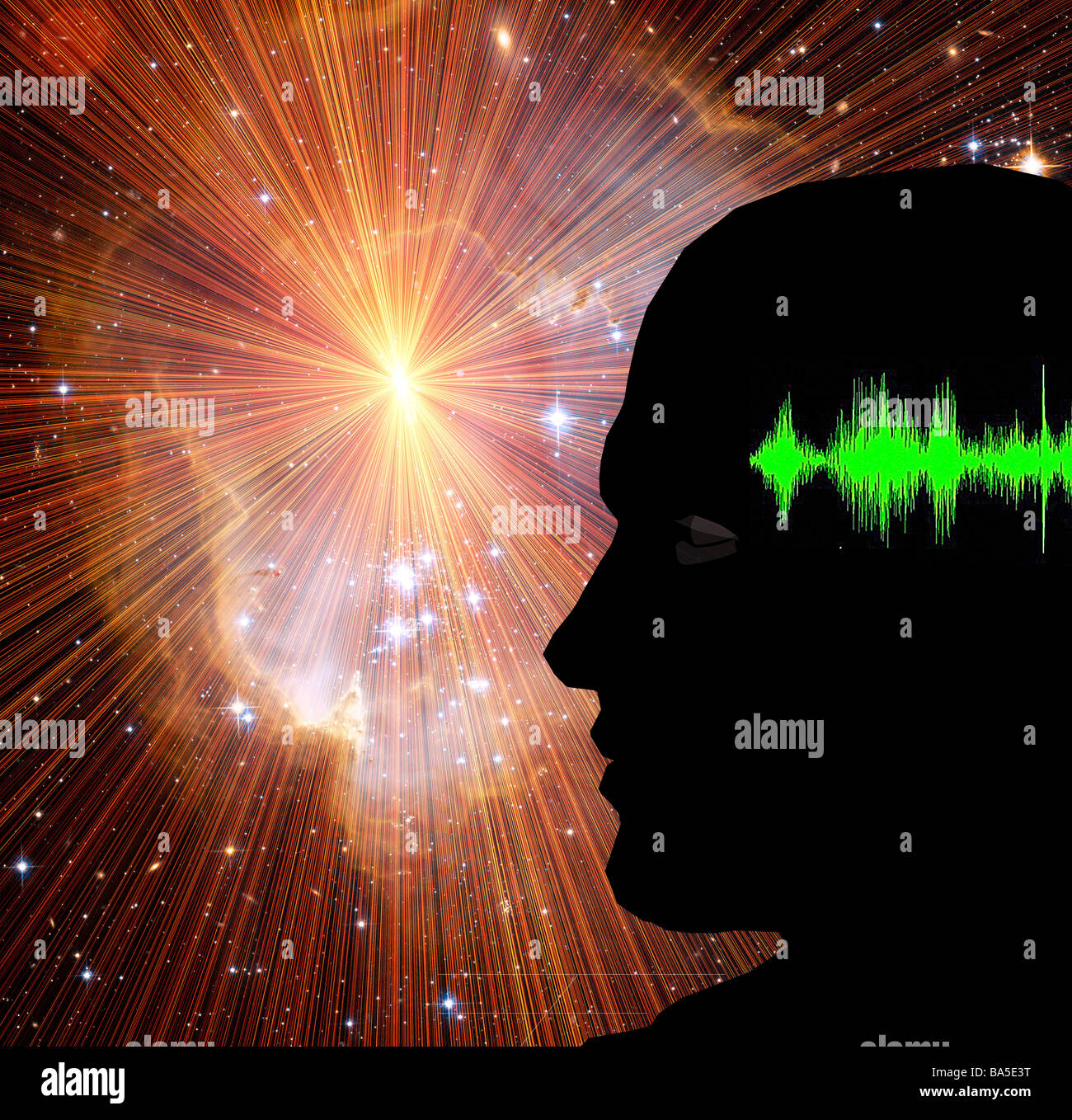 computer generated 3D man robot and exploding galaxy Stock Photo - Alamy