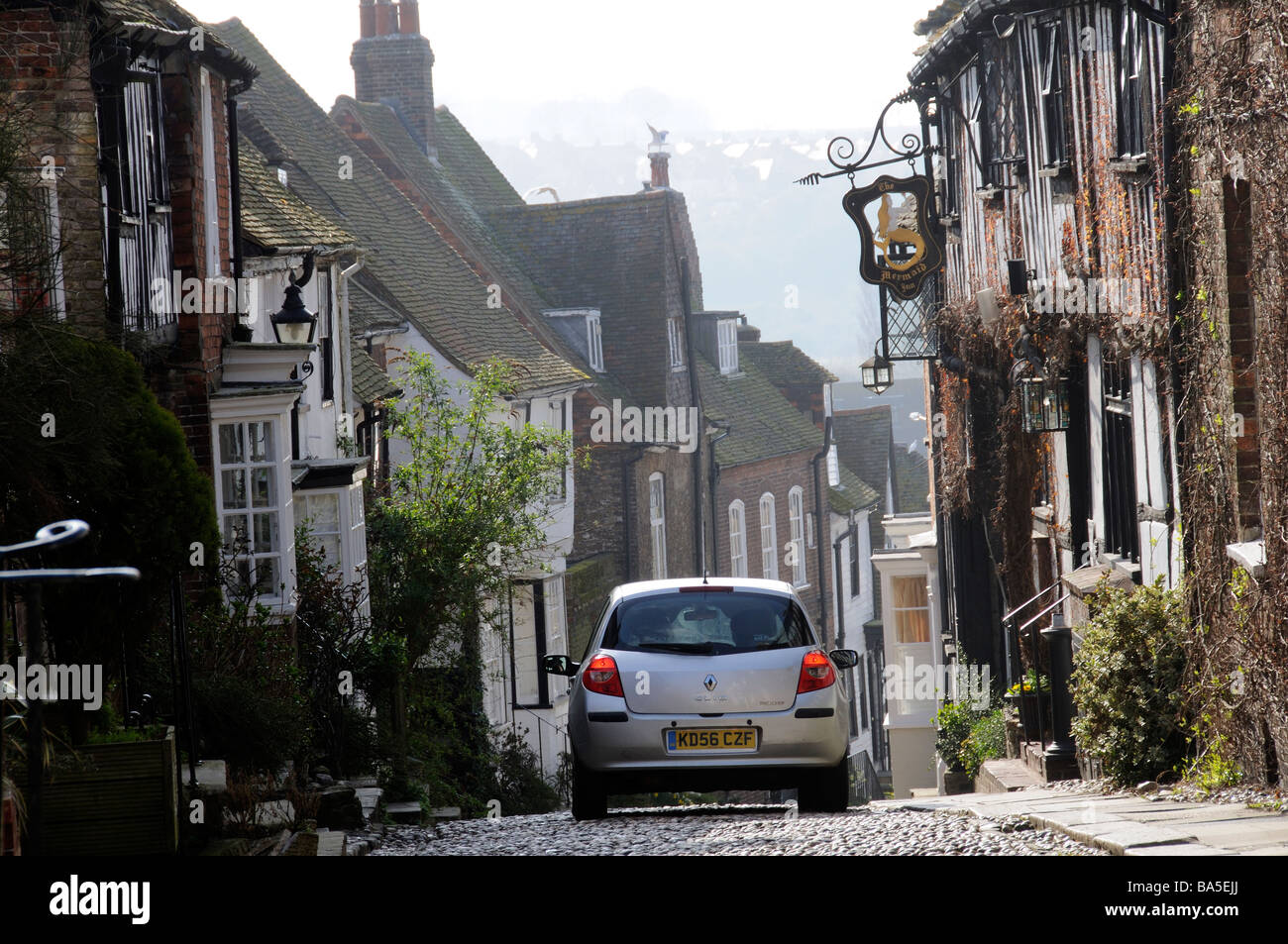 Buildings on the historic Mermaid Street in Rye a medieval Cinque ports ...