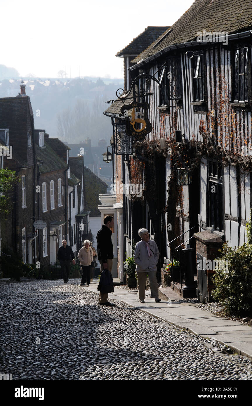 Buildings on the historic Mermaid Street in Rye a medieval Cinque ports ...