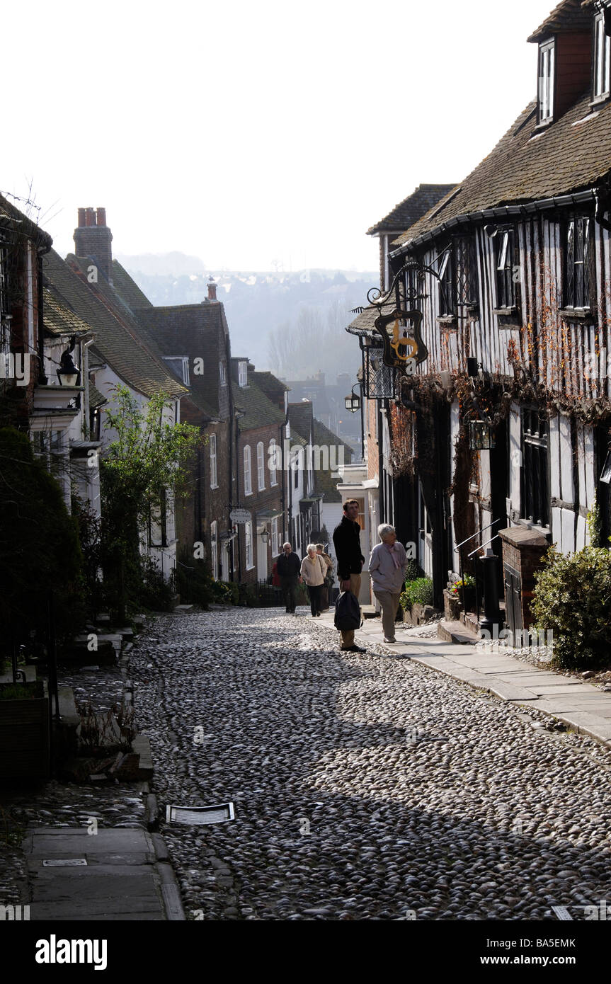Buildings on the historic Mermaid Street in Rye a medieval Cinque ports ...