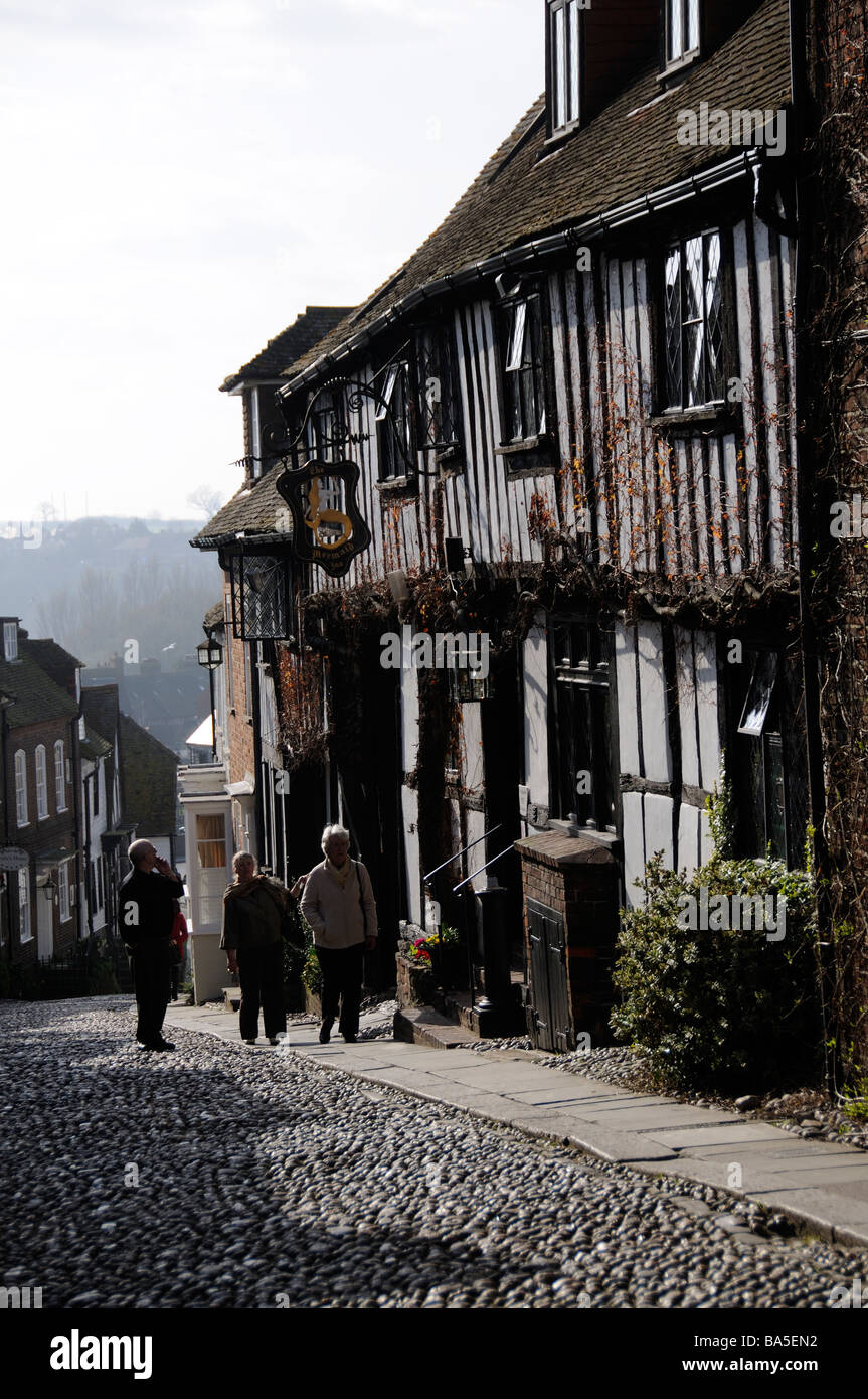 Buildings on the historic Mermaid Street in Rye a medieval Cinque ports ...
